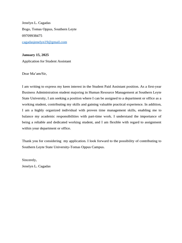 Application Letter For SPA | PDF
