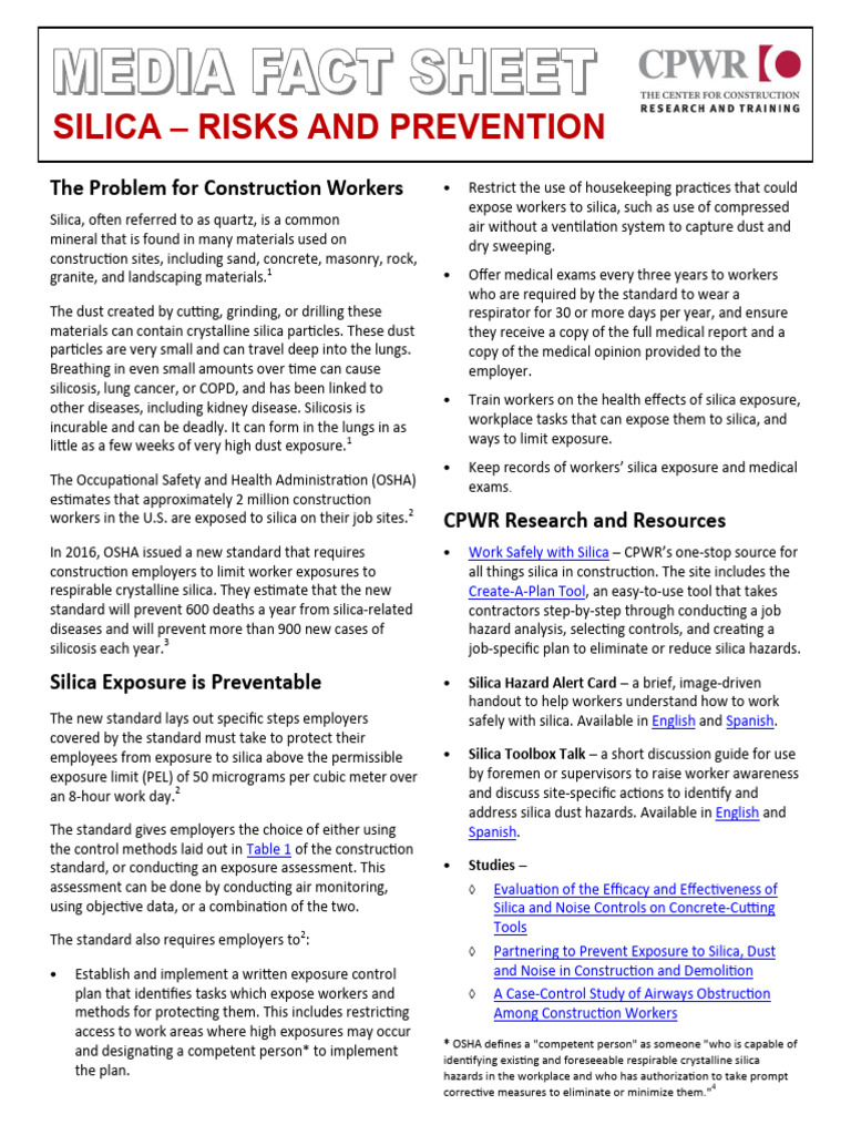 Silica Fact Sheet | PDF | Occupational Safety And Health Administration ...