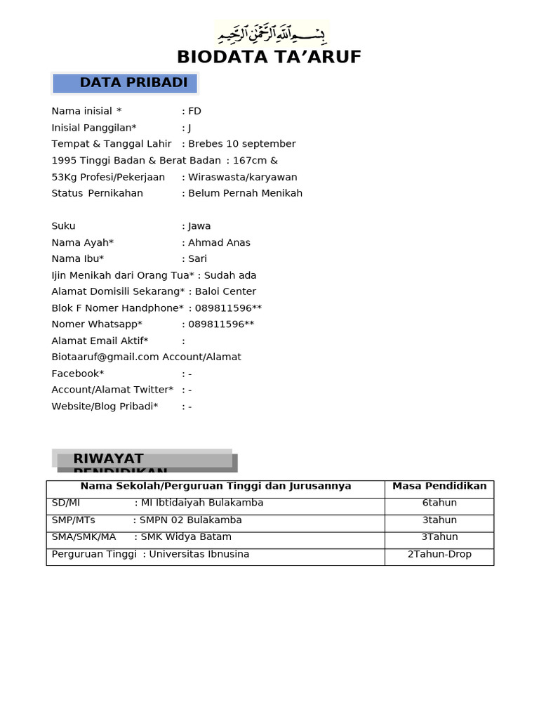 BIODATA_TAARUF | PDF