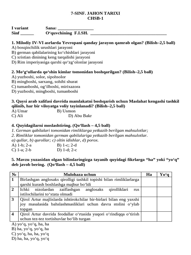 7 Jahon CHSB 1 Original | PDF