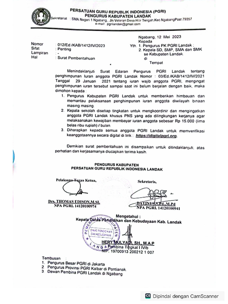 Surat Edaran Iuran PGRI | PDF