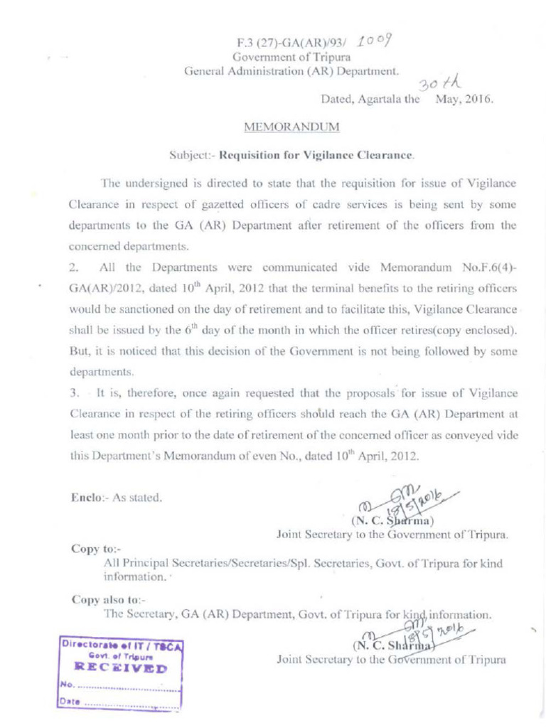 Vigilance Clearance Requisition Guidelines | PDF