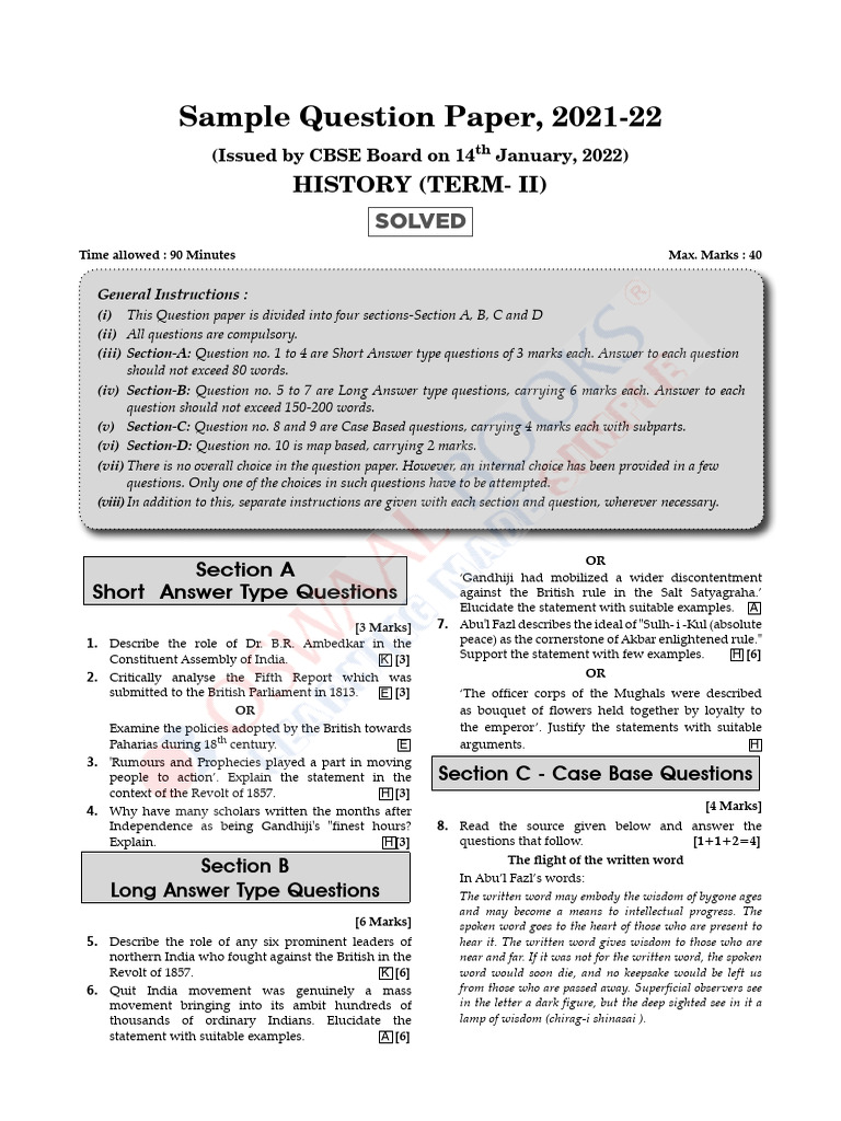 Oswaal CBSE 12th Term-1 Solved Paper 2021-22 History | PDF | Bhagavata Purana | Mahatma Gandhi