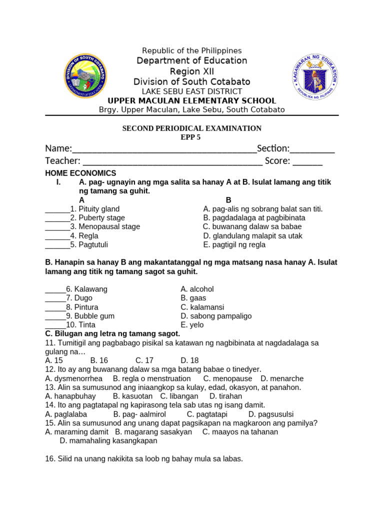 2nd Quarter Exam in Epp | PDF