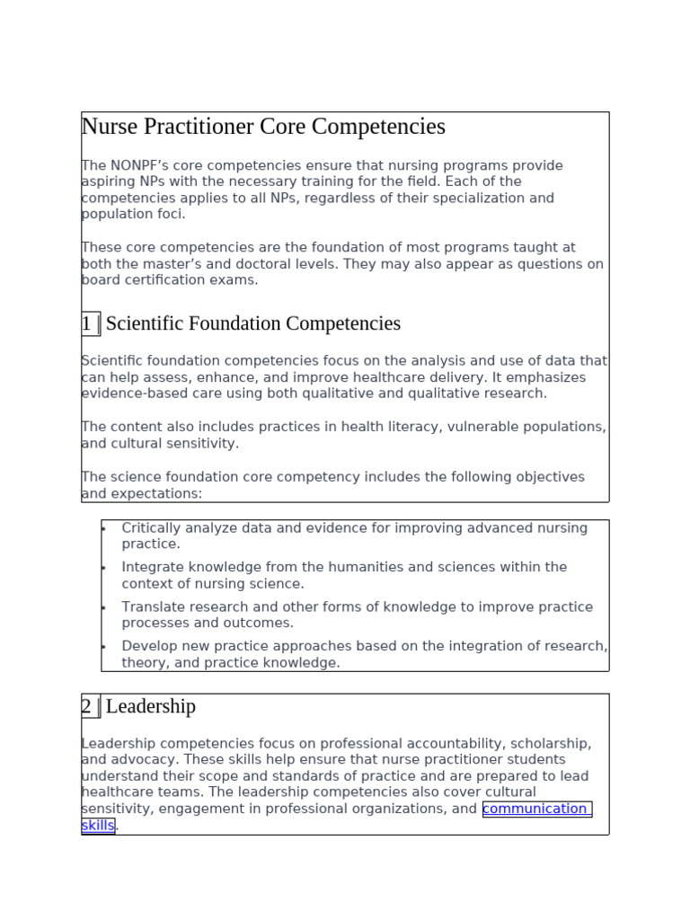 Nurse Practitioner Core Competencies | PDF | Health Care | Nursing