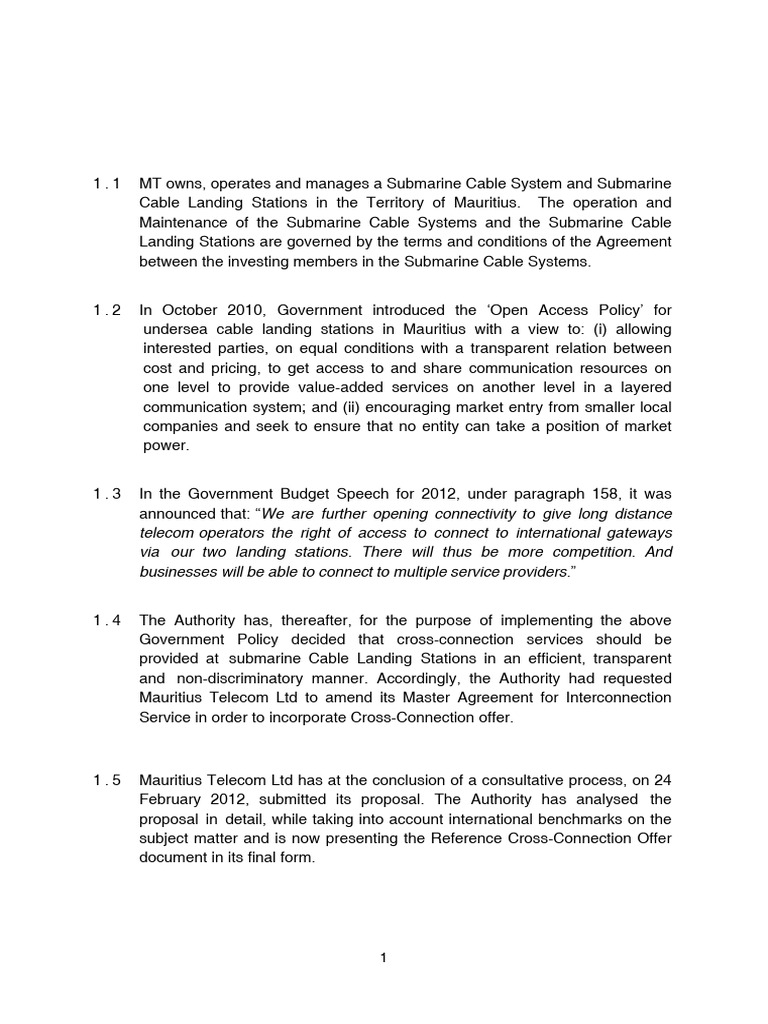 Mauritius Submarine Cable Cross-Connection Offer | PDF | License