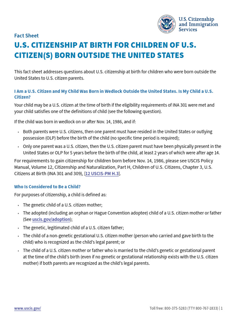 Fact Sheet 1 Citizenship at Birth For Children of US Citizens Born ...