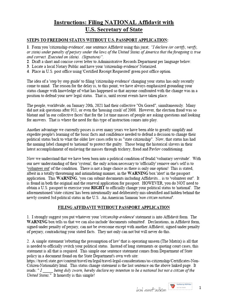 Filing National Affidavit Instructions | PDF | Affidavit | Notary Public