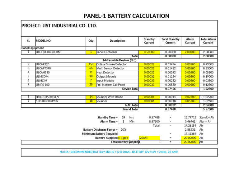Battery Calculation for Fire Panel System | PDF | Sensor | Electrical ...
