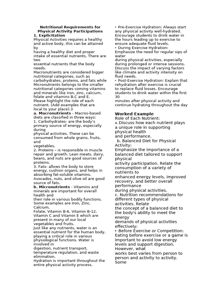 Pe Activity1 Pdf Nutrients Foods