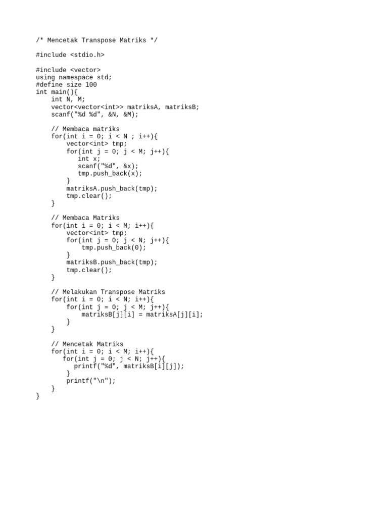 Mencetak Tranpose Matriks | PDF