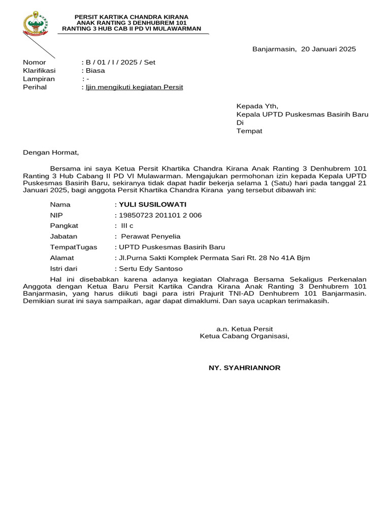 Surat-Izin-Bekerja Persit | PDF