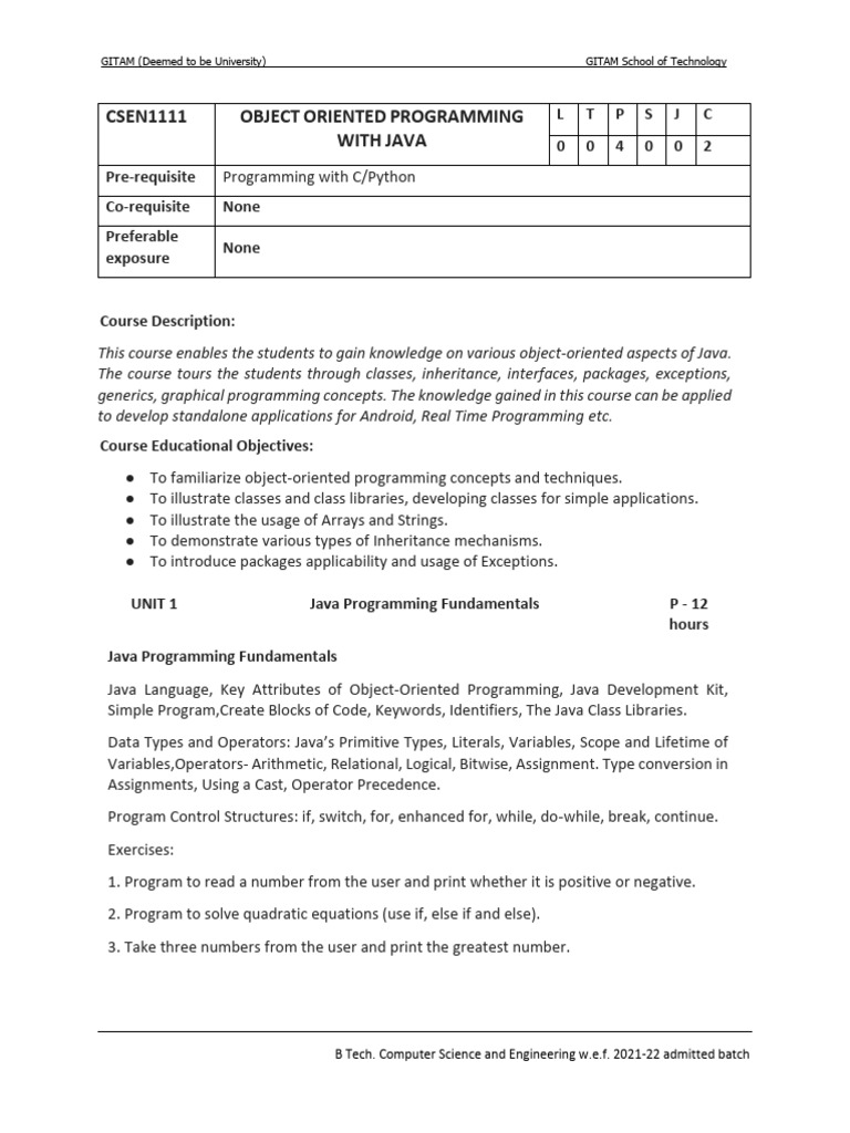 Csen1111 Object Oriented Programming Pdf Method Computer Programming Class Computer