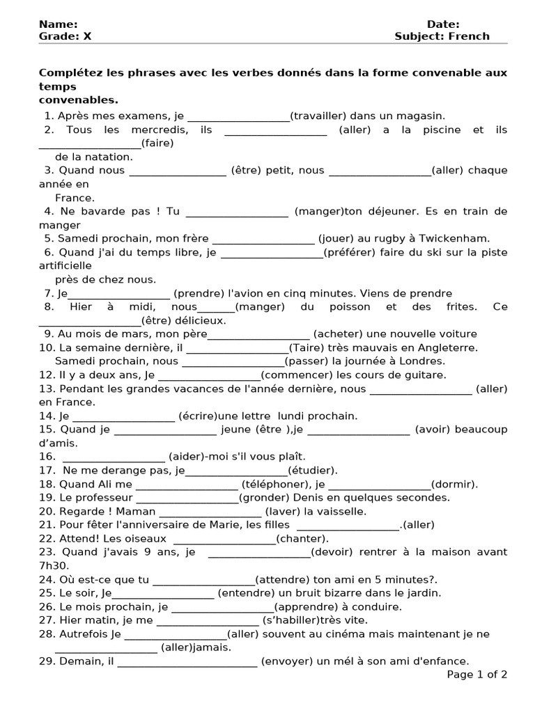 Exercices de conjugaison en français | PDF | Échecs