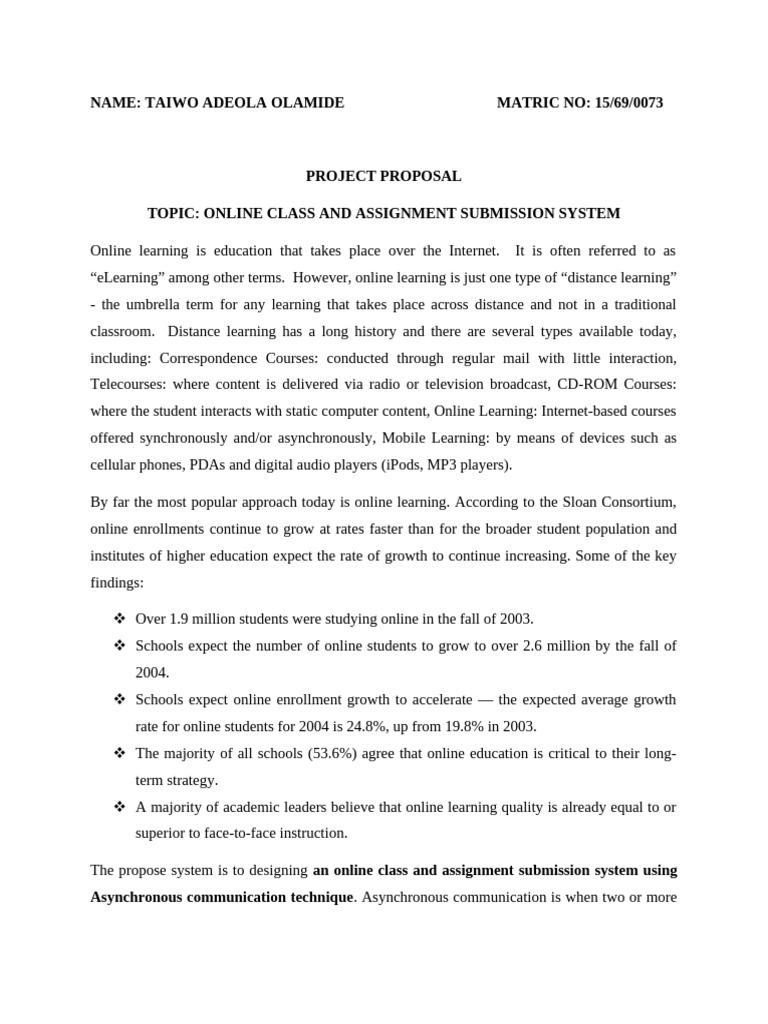 New Corrected Proposal On Online Class and Assignment Submission System ...