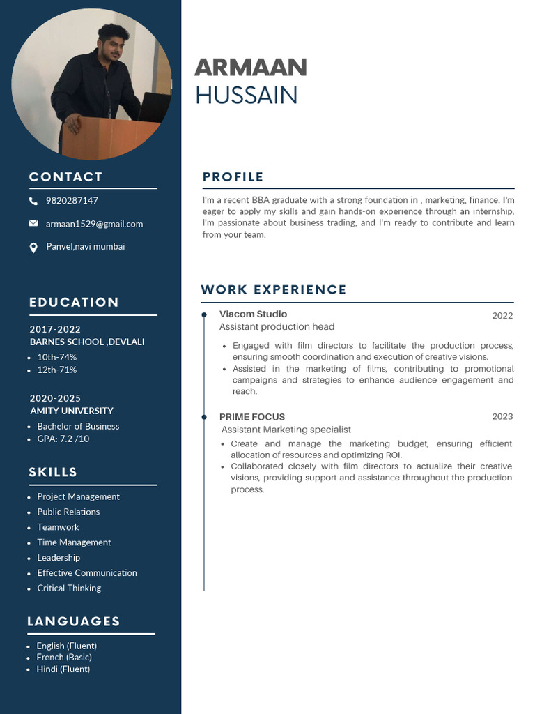 BBA Graduate Seeking Internship | PDF