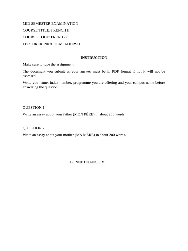 Mid Semester Examination Question | PDF