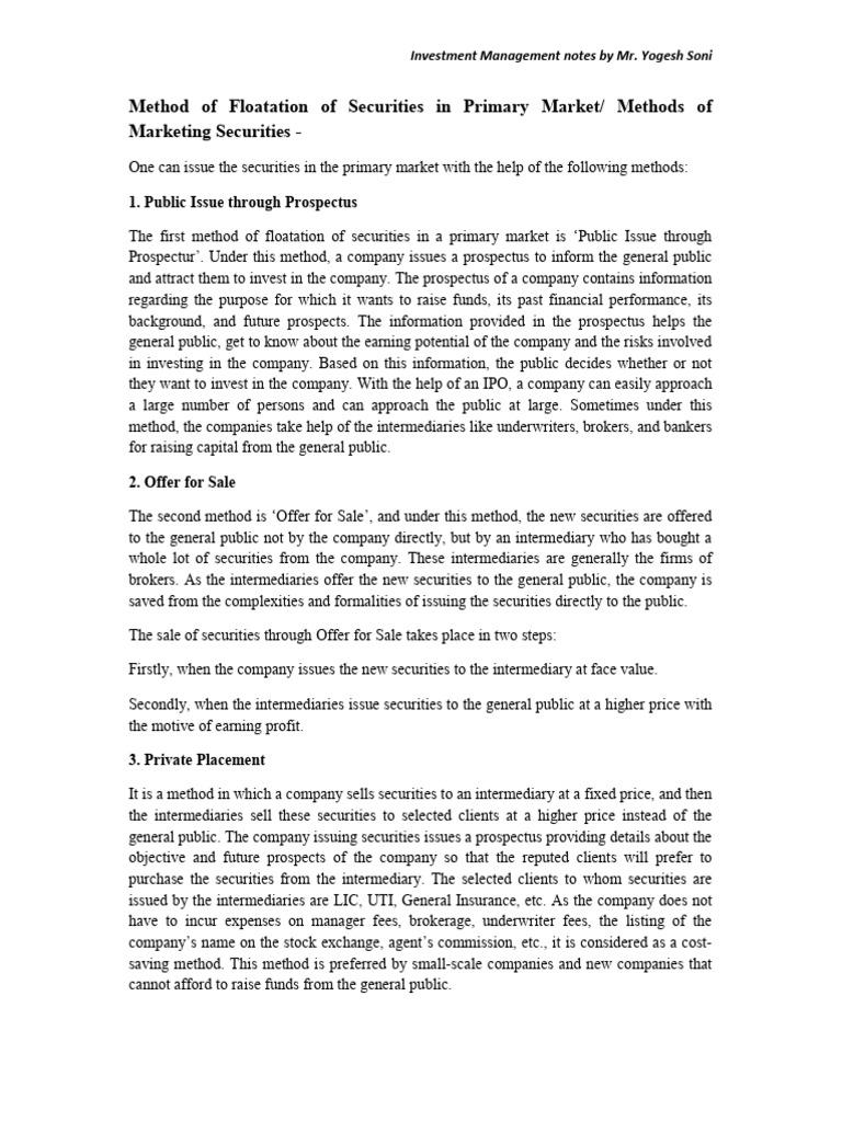 Methods of Marketing Securities and Ipo Process | PDF | Initial Public ...