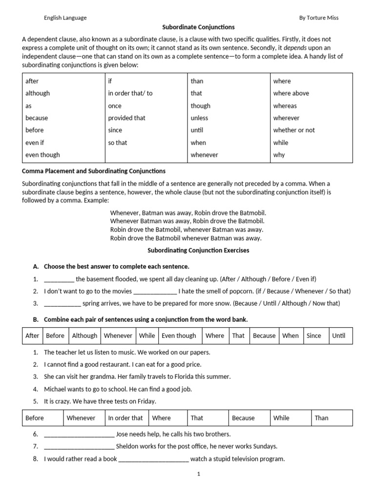 Subordinate Conjunctions & Simple, Complex and Compound | PDF | Comma | Semantic Units
