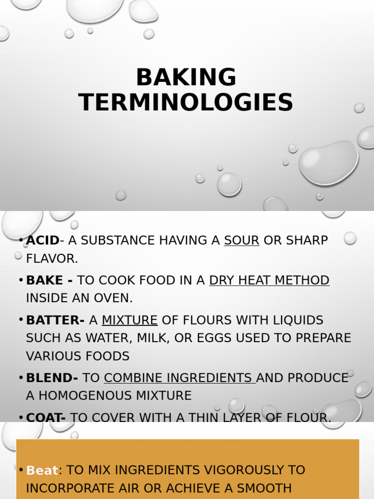 Baking Terminologies TLE 7-8 | PDF | Cakes | Breads