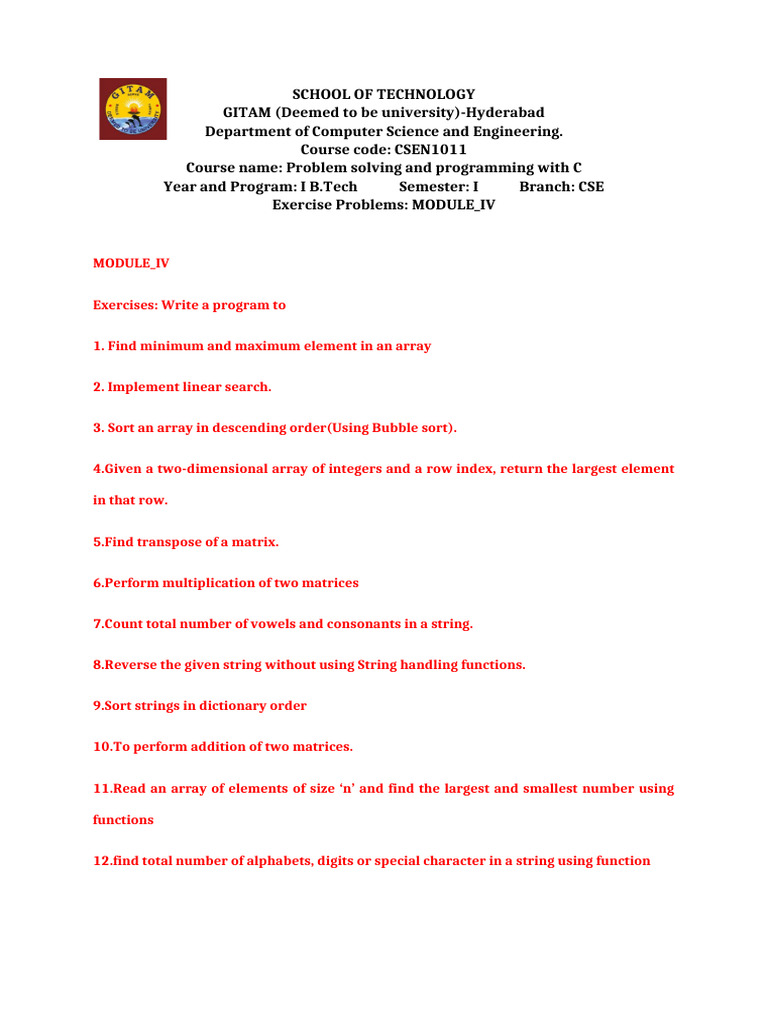 Excercise Problems Assignment 4 | PDF