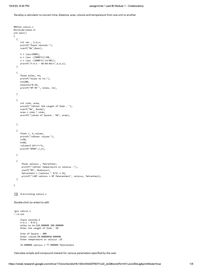 Assignmnet -1 part-B Module 1 - Colaboratory | PDF | Fahrenheit | Computer Programming