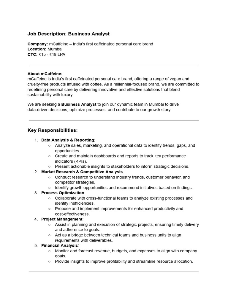 Business Analyst - Mcaffeine - Rithik Nair | PDF | Financial Analyst ...