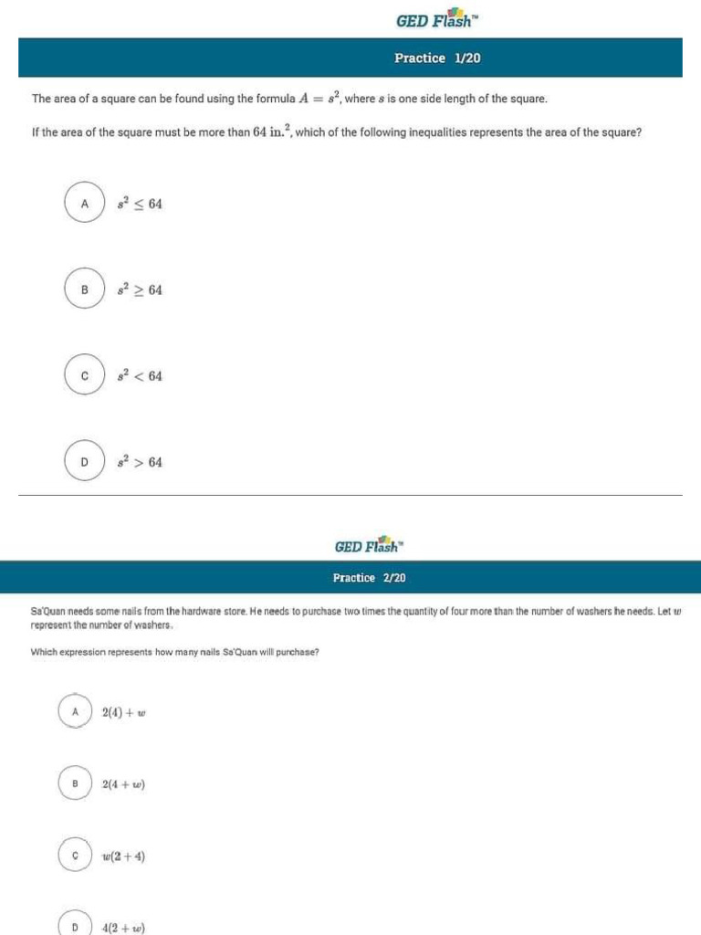 Basic Algebra (GED Flash 7) | PDF