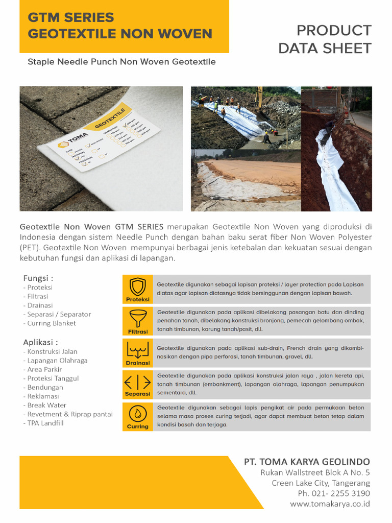 PDS Geotextile Non Woven GTM PET Series | PDF