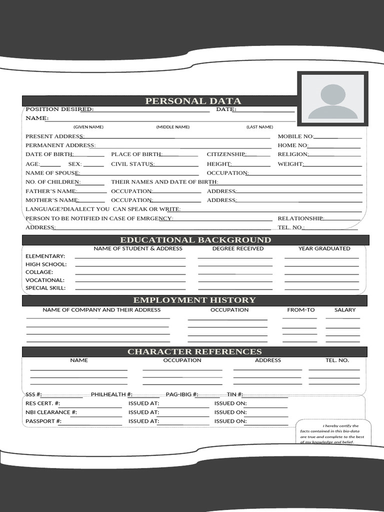 Comprehensive Bio-Data Form Template | PDF | Government And Personhood ...
