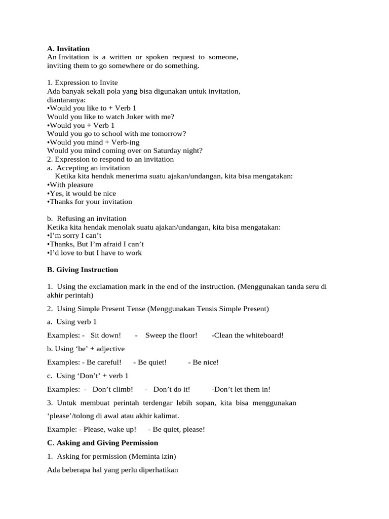 Ch 4 (inviting, giving instruction and ask for permission) | PDF