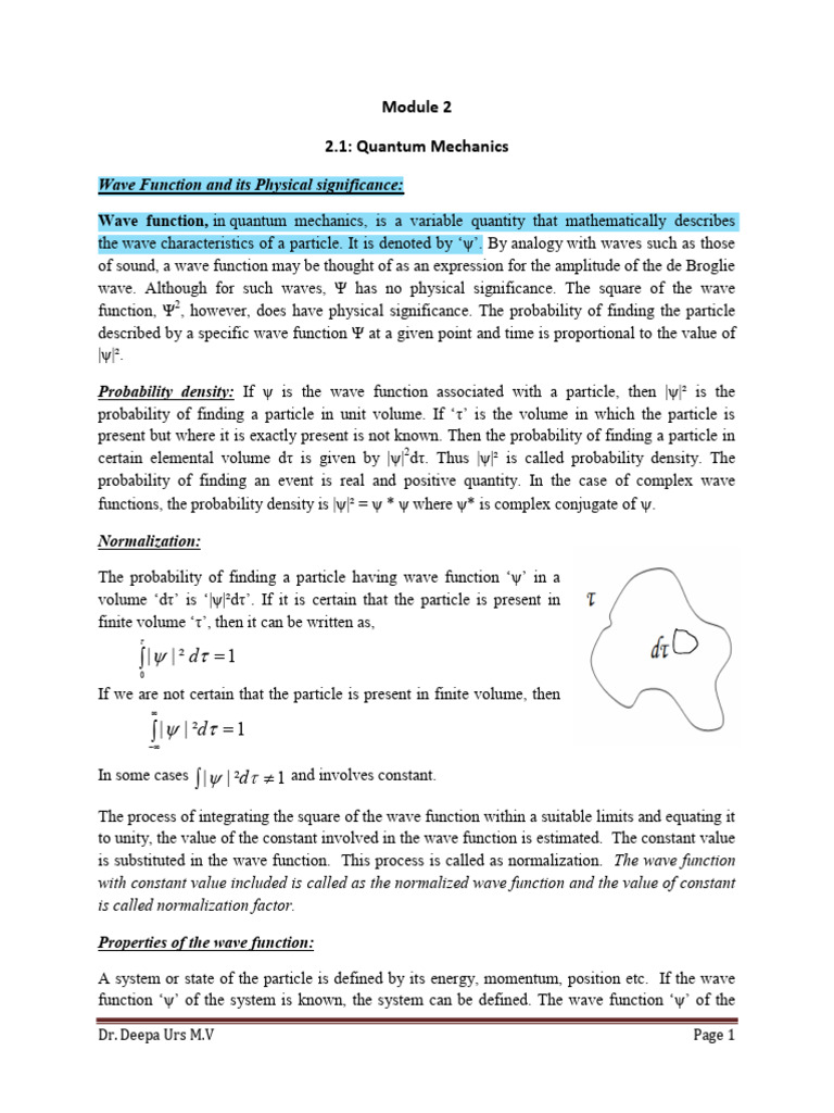 2-Module-Quantum Mechanics Quantum Theory of Free Electron | PDF | Wave Function | Waves