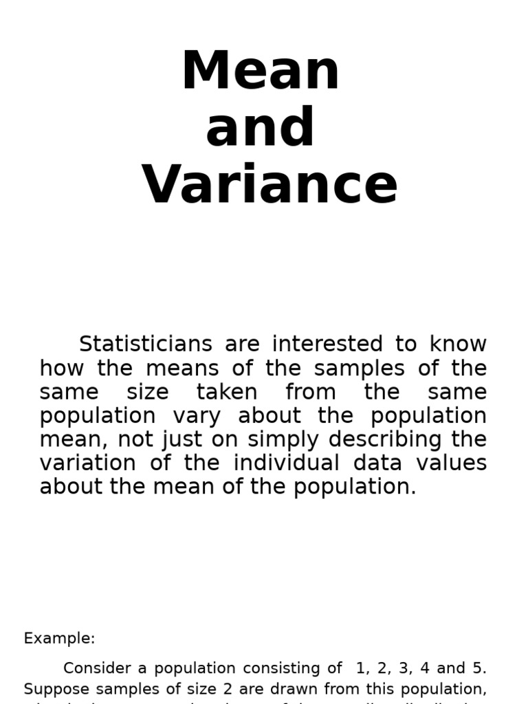 Mean and Variance of the Sampling Distribution of the Sample Mean | PDF ...