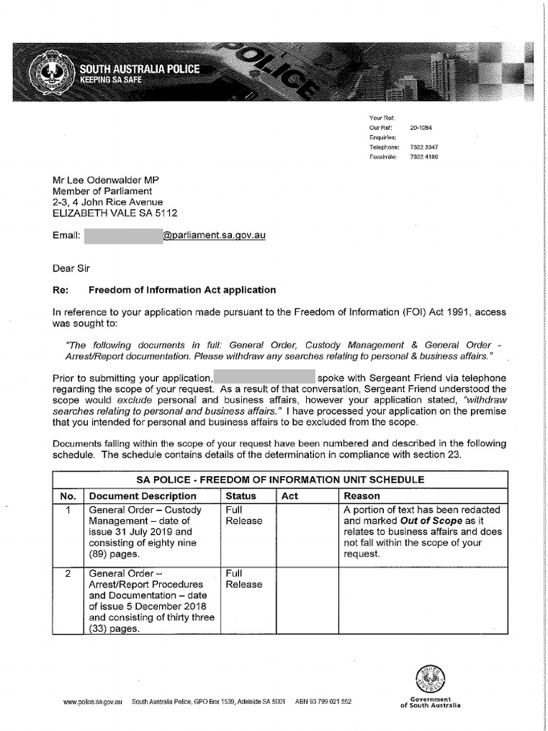 SAPOL-FOI-Determination-Ref-20-1084 | PDF