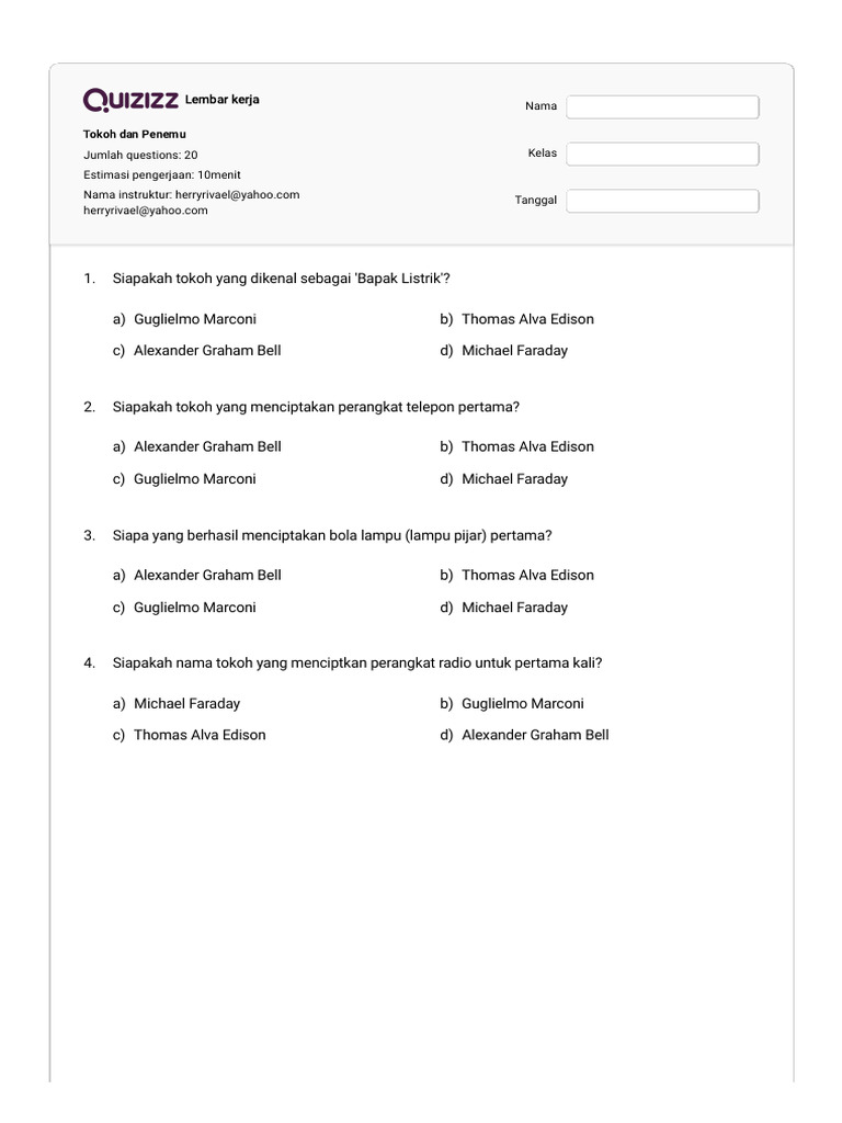 Tokoh Dan Penemu - Quizizz | PDF