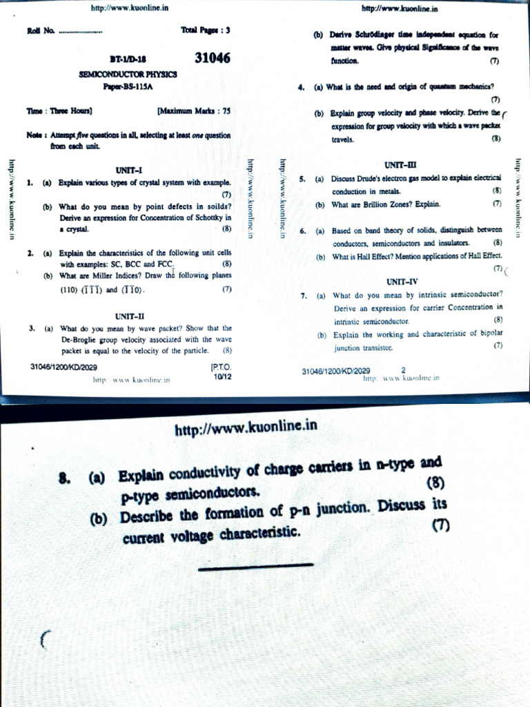 SCP PYQ 2018 | PDF | Semiconductors | P–N Junction