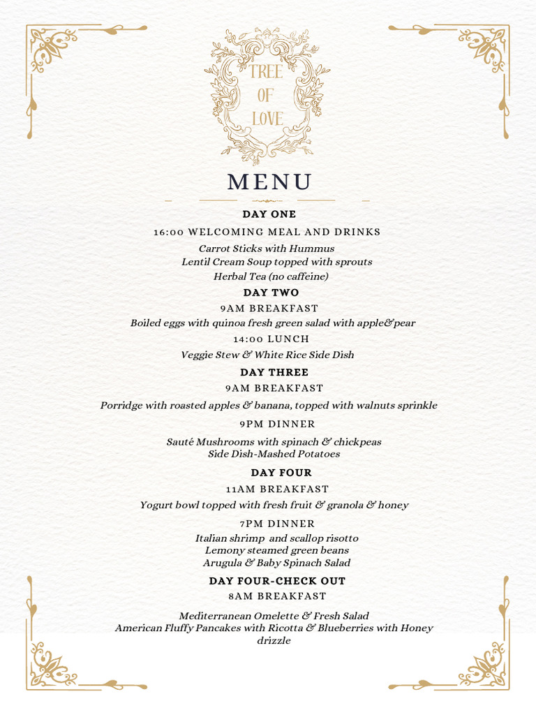 Tree of Love Retreat Menu PDF | PDF | Salad | Dill