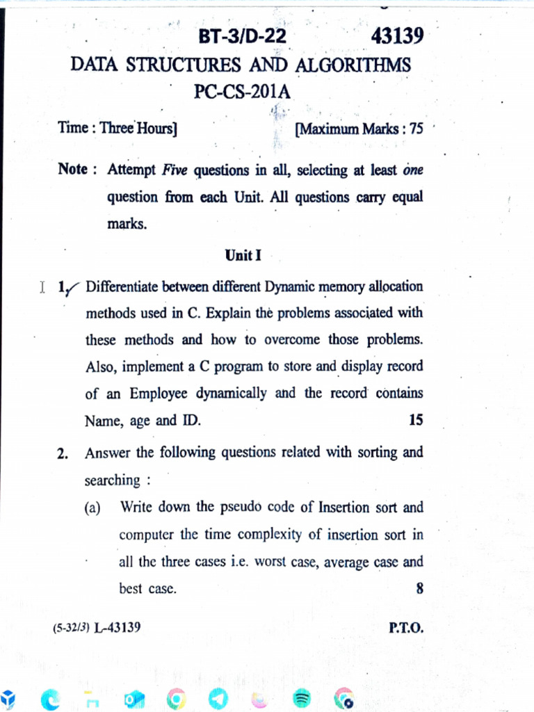 Dsa Pyq 2022 | PDF | Computing | Computer Programming