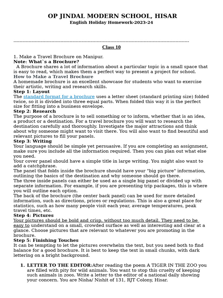 Class 10 Travel Brochure Assignment | PDF
