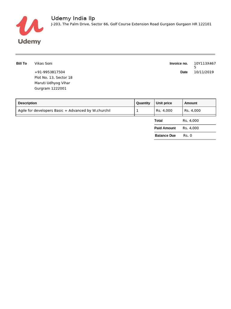 Invoice Udemy | PDF