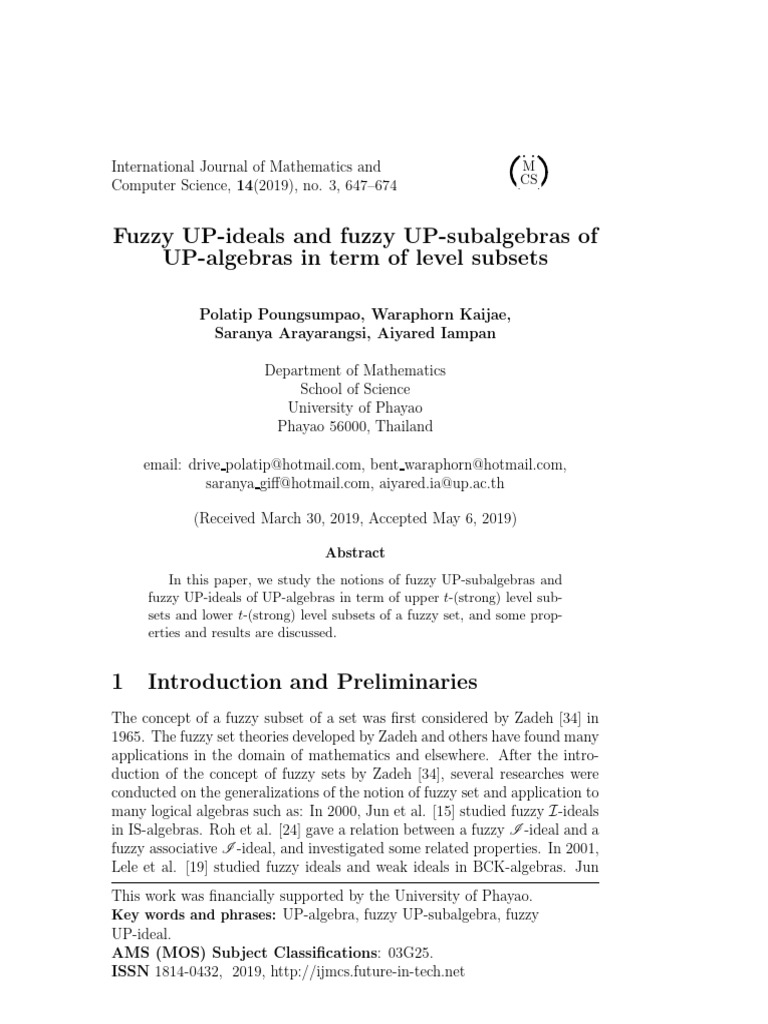 R-Aiyared-Iampan | PDF | Fuzzy Logic | Universal Algebra