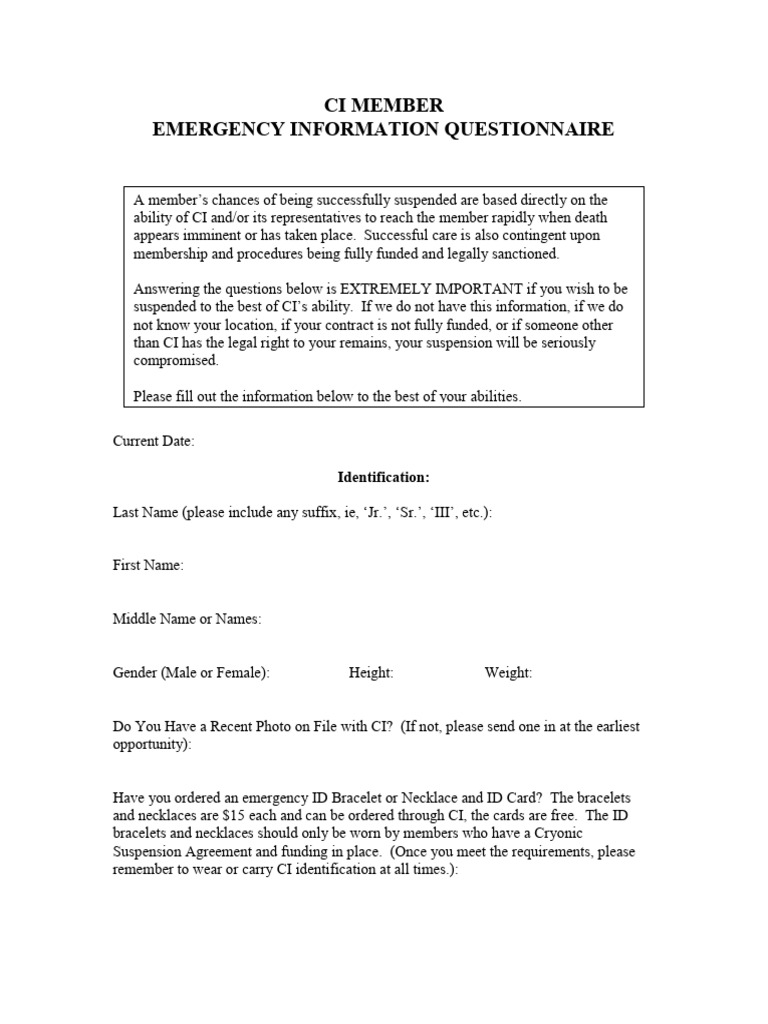 Cryonics Institute Member Questionnarie | PDF | Race And Ethnicity In ...
