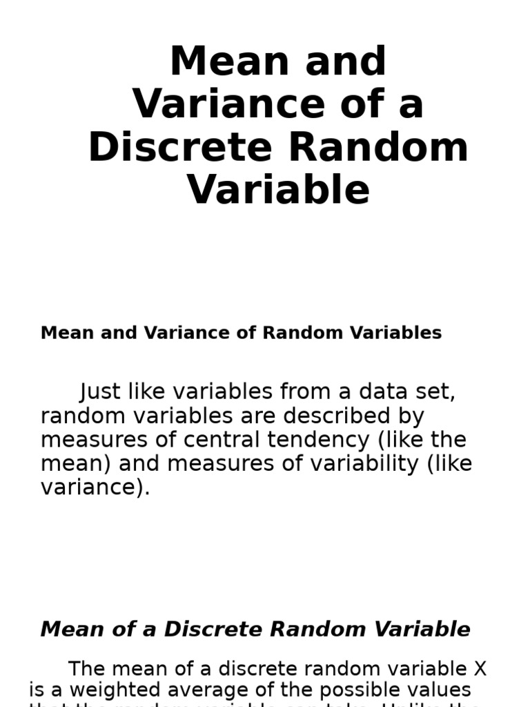 Mean and Variance of Random Variables | PDF | Variance | Probability ...