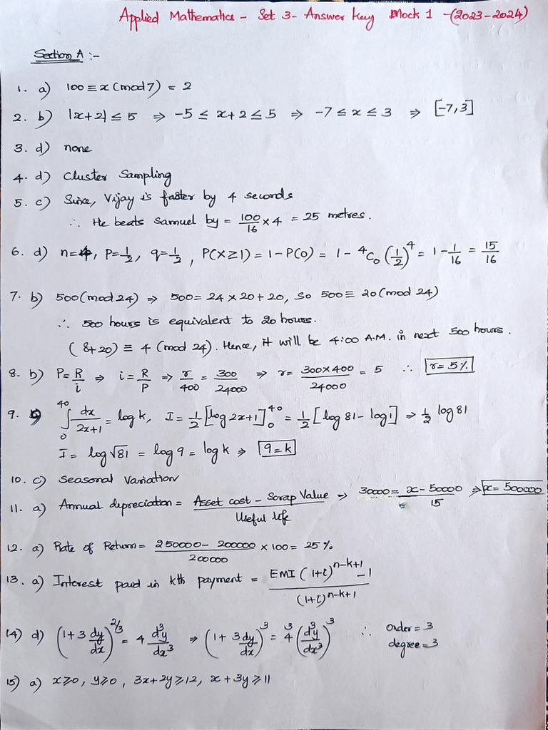 CLASS XII APPLIED MATHS QP Set C 2023-24 (SOLUTIONS) | PDF