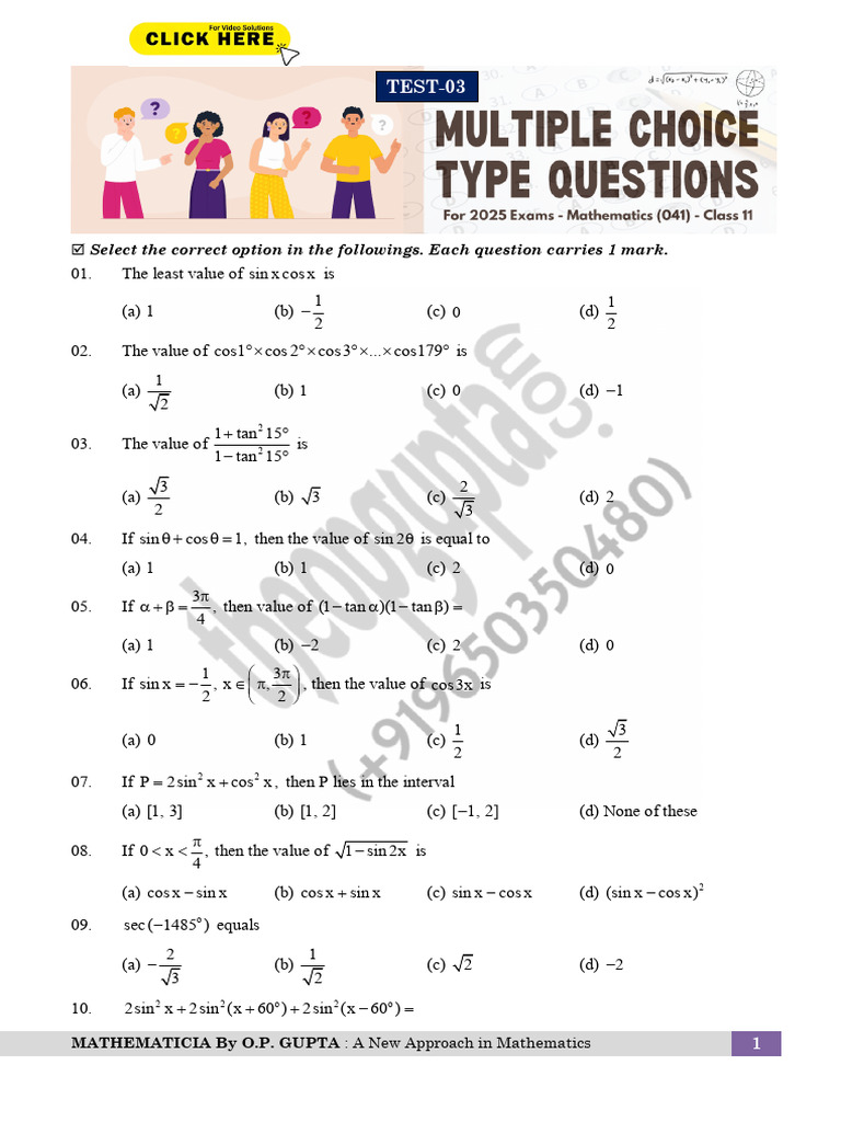 Xi 03 MCQ - Trig Functions (O.p. Gupta) | PDF | Trigonometric Functions ...