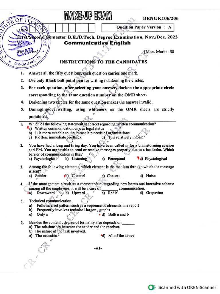 Communicative English Solved Makeup Exam Paper | PDF