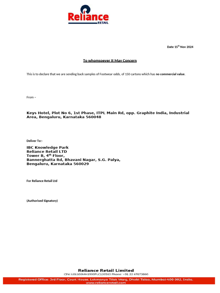 Footwear Samples Return Declaration | PDF