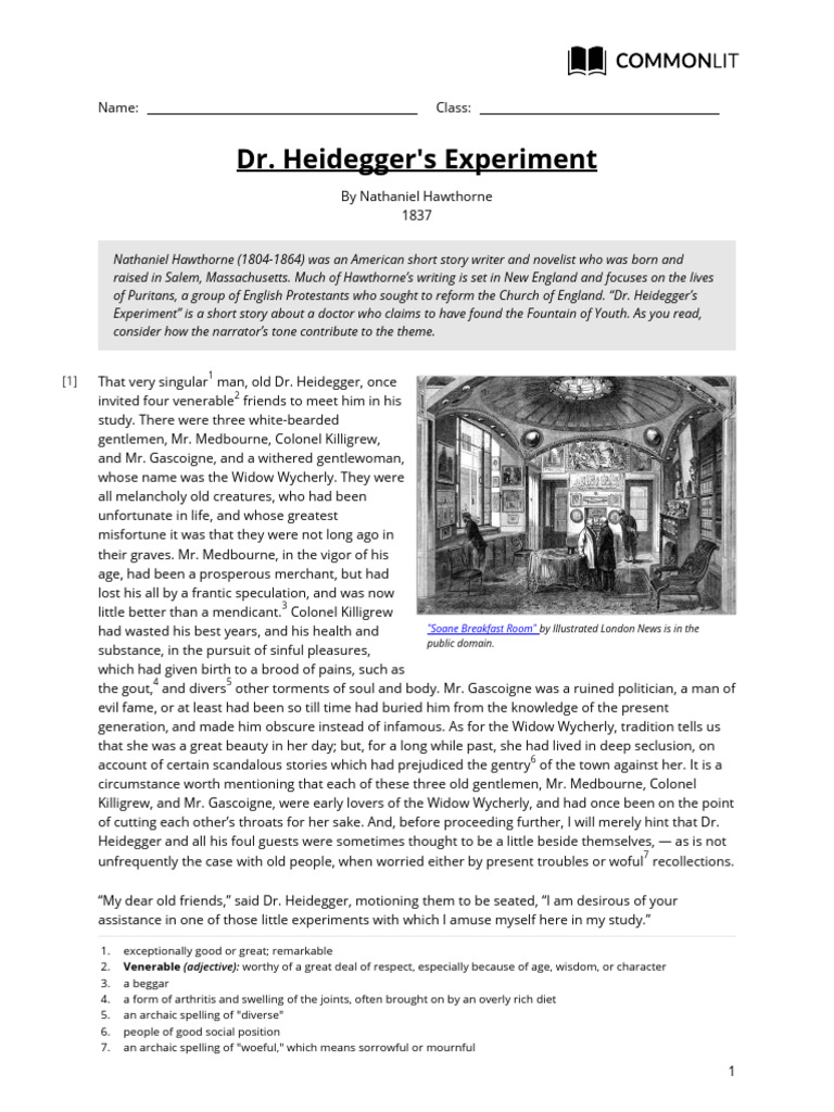 Common Lit - American Lit - Dr. Heideggers Experiment | PDF | Nathaniel ...