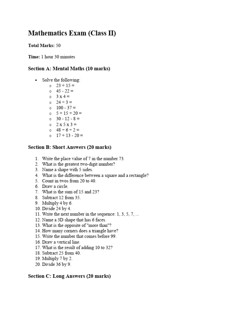 Class-2 Mathematics Term 1 | PDF
