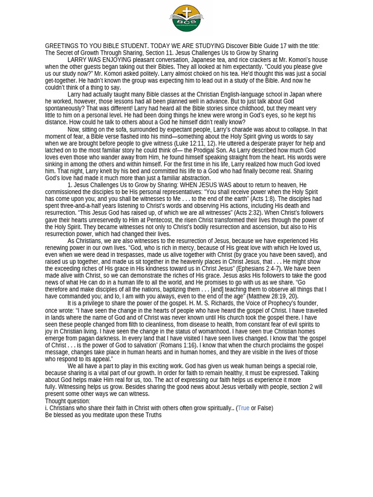 VOP Facilitator (Christian Growth) Script 17 | PDF | Jesus | Grace In Christianity